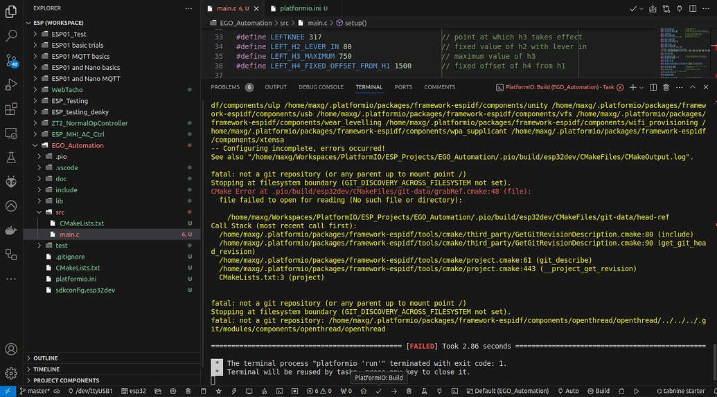 Difficulties Compiling ESP IDF Espressif32 PlatformIO Community