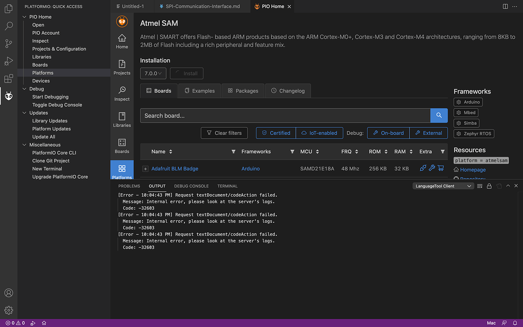 Cannot Install Atmel Sam Platform Development Platforms Platformio Community