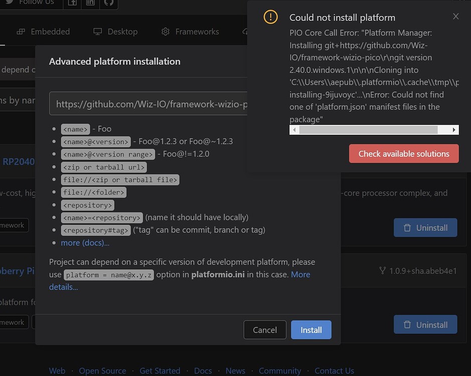 Problem Installing Wiz Io Visual Code Platformio Windows 10