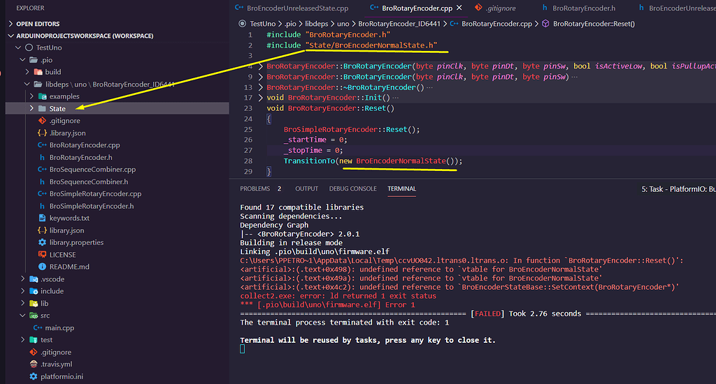 Undefined reference to library files in subdirectory of \libdeps ...