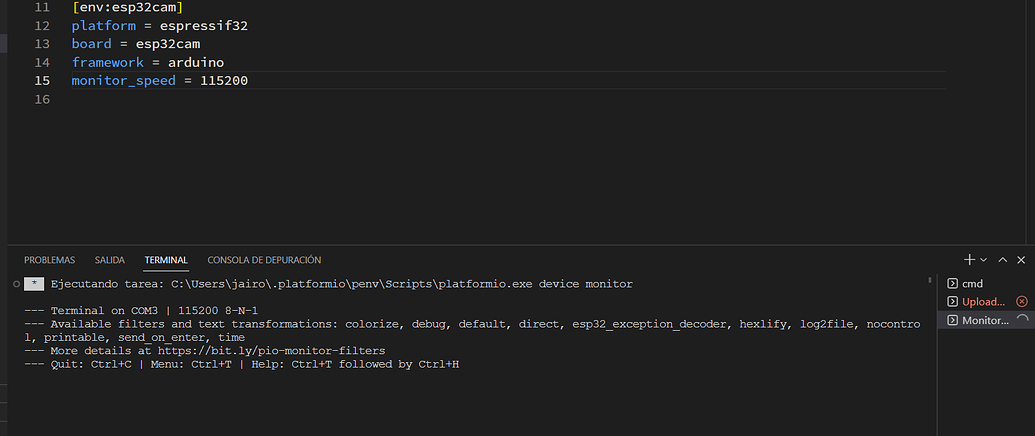 ESPCAM VSCode "Failed to connect ESP32: No Serial data received ...