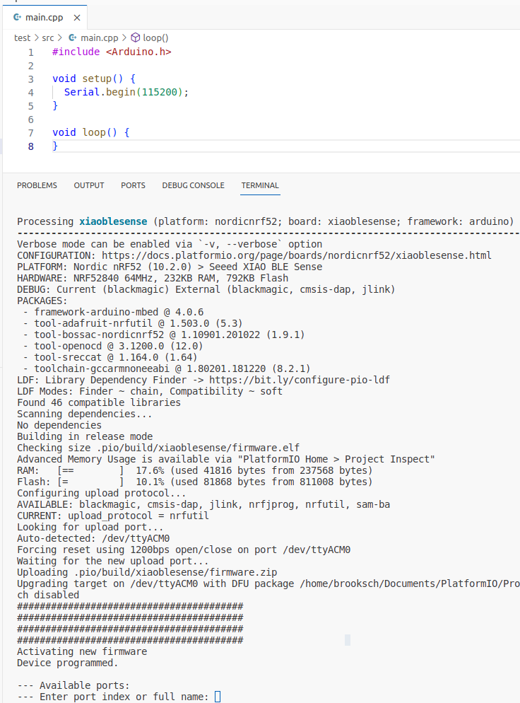 Using Seeeduino Xiao Ble Sense Can Upload But Not Monitor Development Platforms Platformio